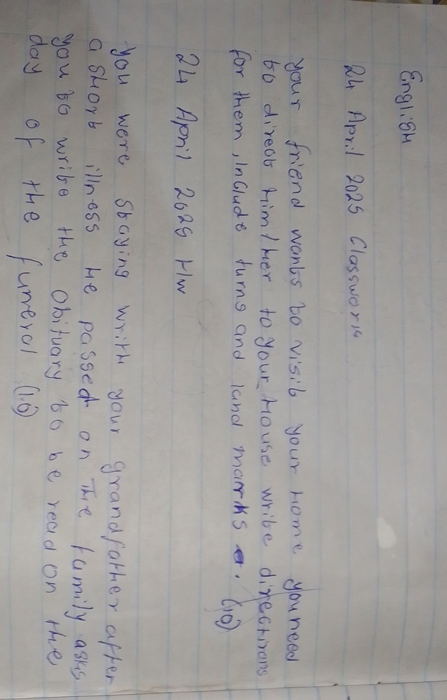 24 April 2025 Classwork Your friend wants to | StudyX