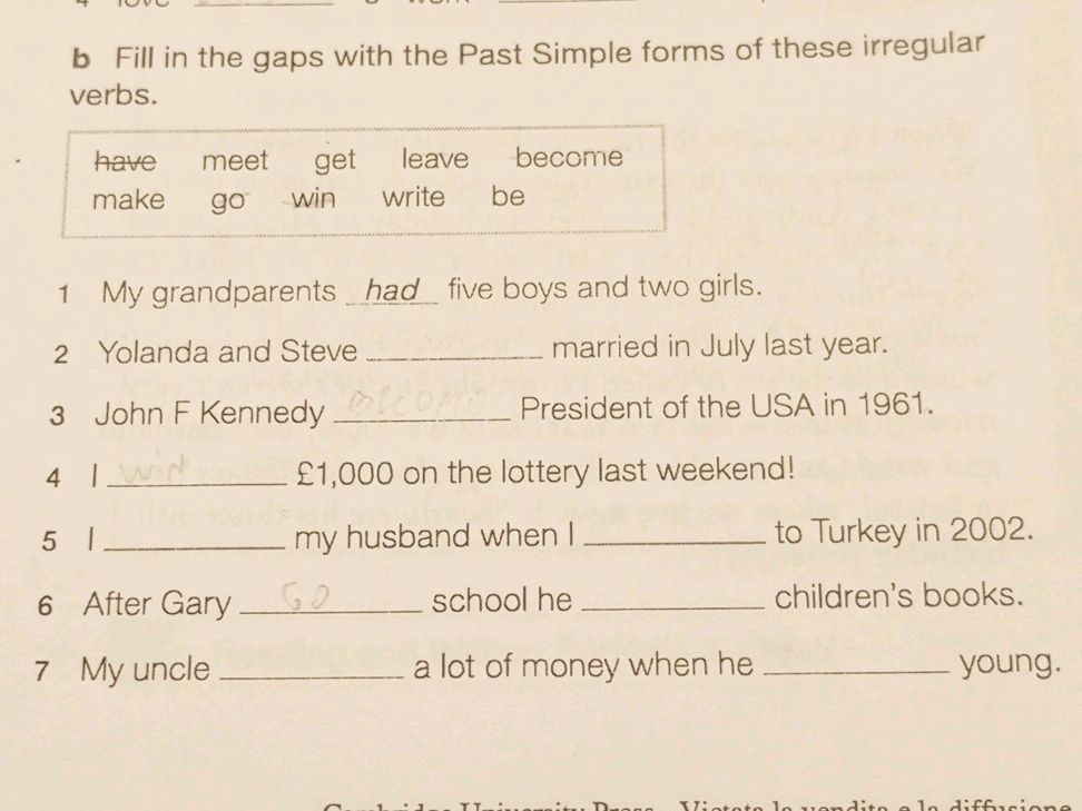 b Fill in the gaps with the Past Simple | StudyX