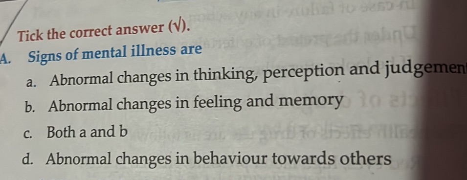 Tick the correct answer (√). A. Signs of | StudyX