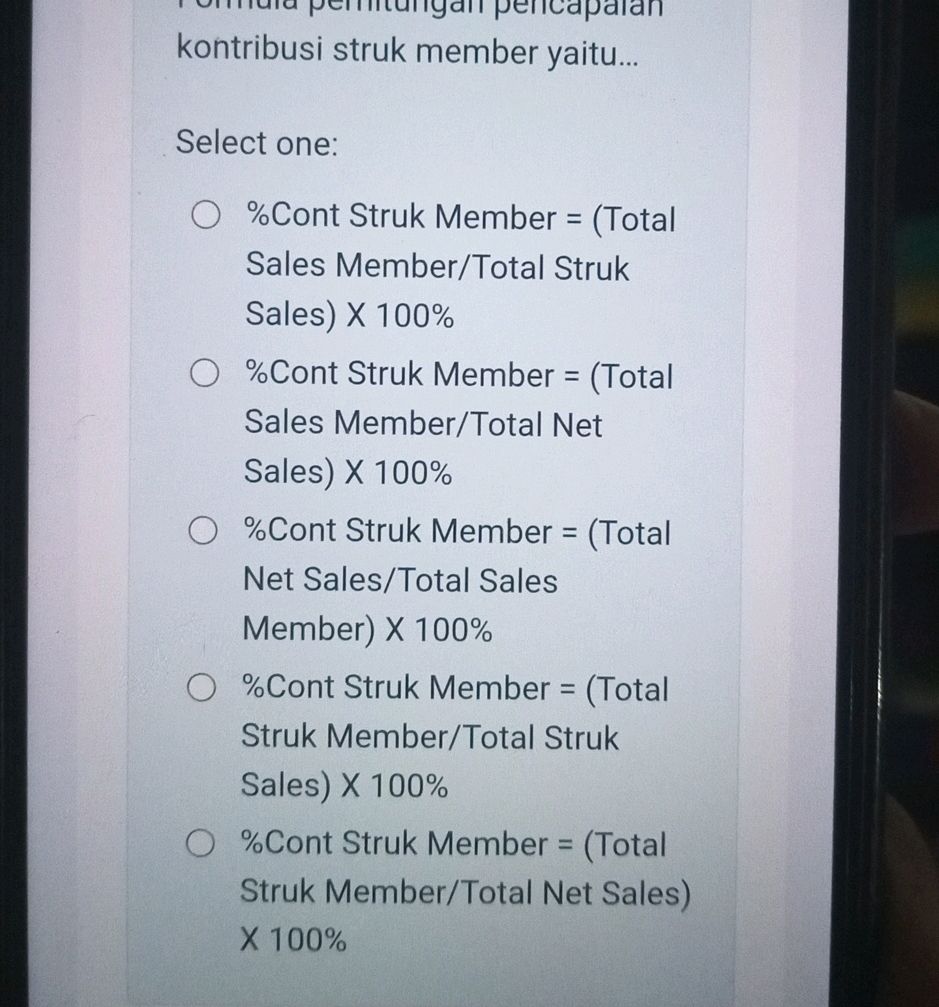 Select one: %Cont Struk Member = (Total | StudyX