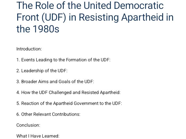 The Role of the United Democratic Front | StudyX