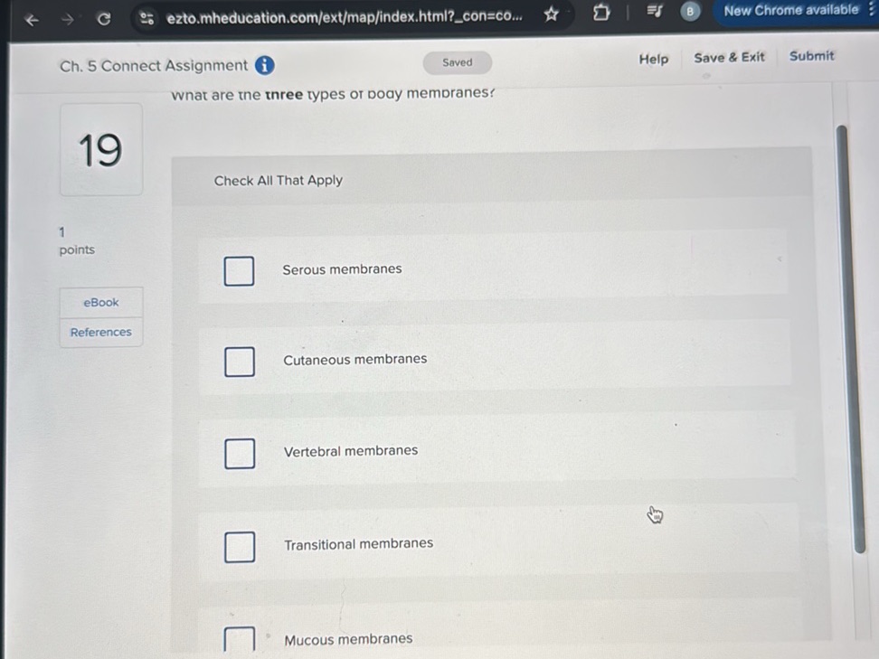 what are the three types of body membranes? | StudyX