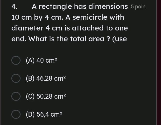 A rectangle has dimensions 10 cm by 4 cm. A | StudyX