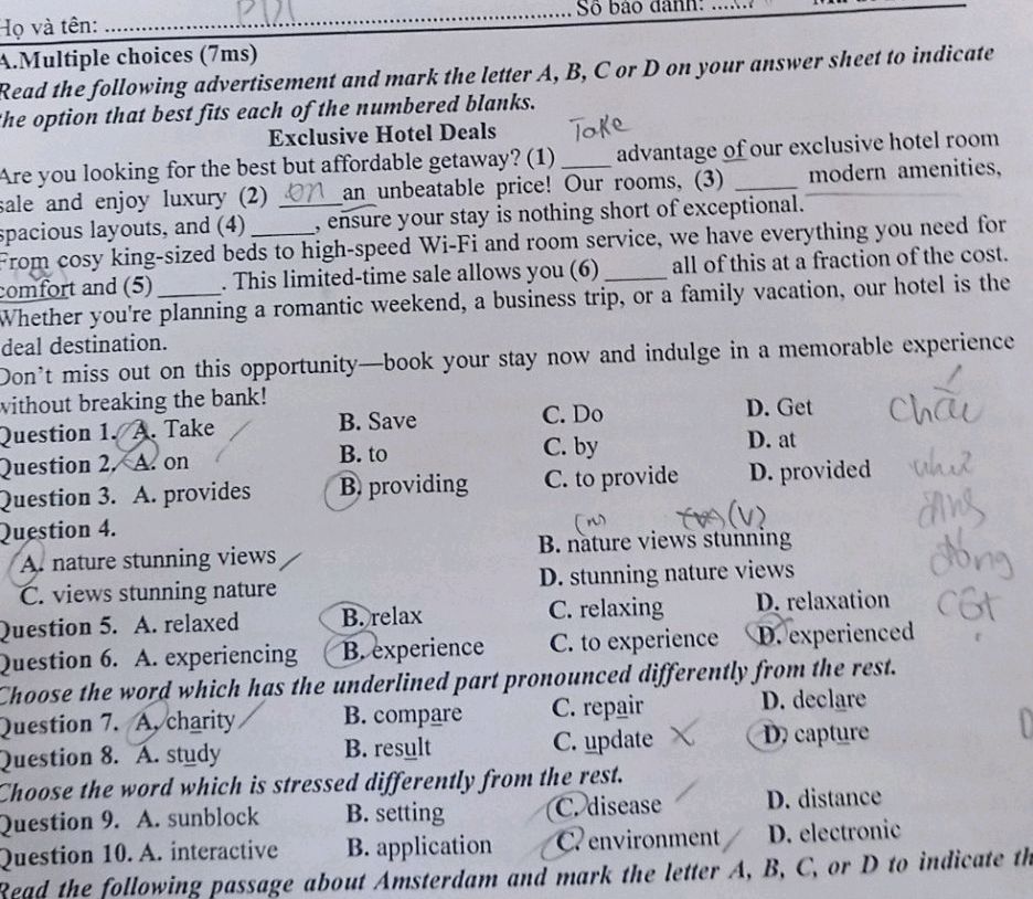 A. Multiple choices (7ms) Read the following | StudyX
