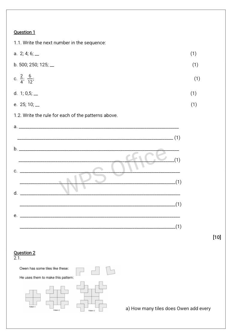 Question 1 1.1. Write the next number in the | StudyX