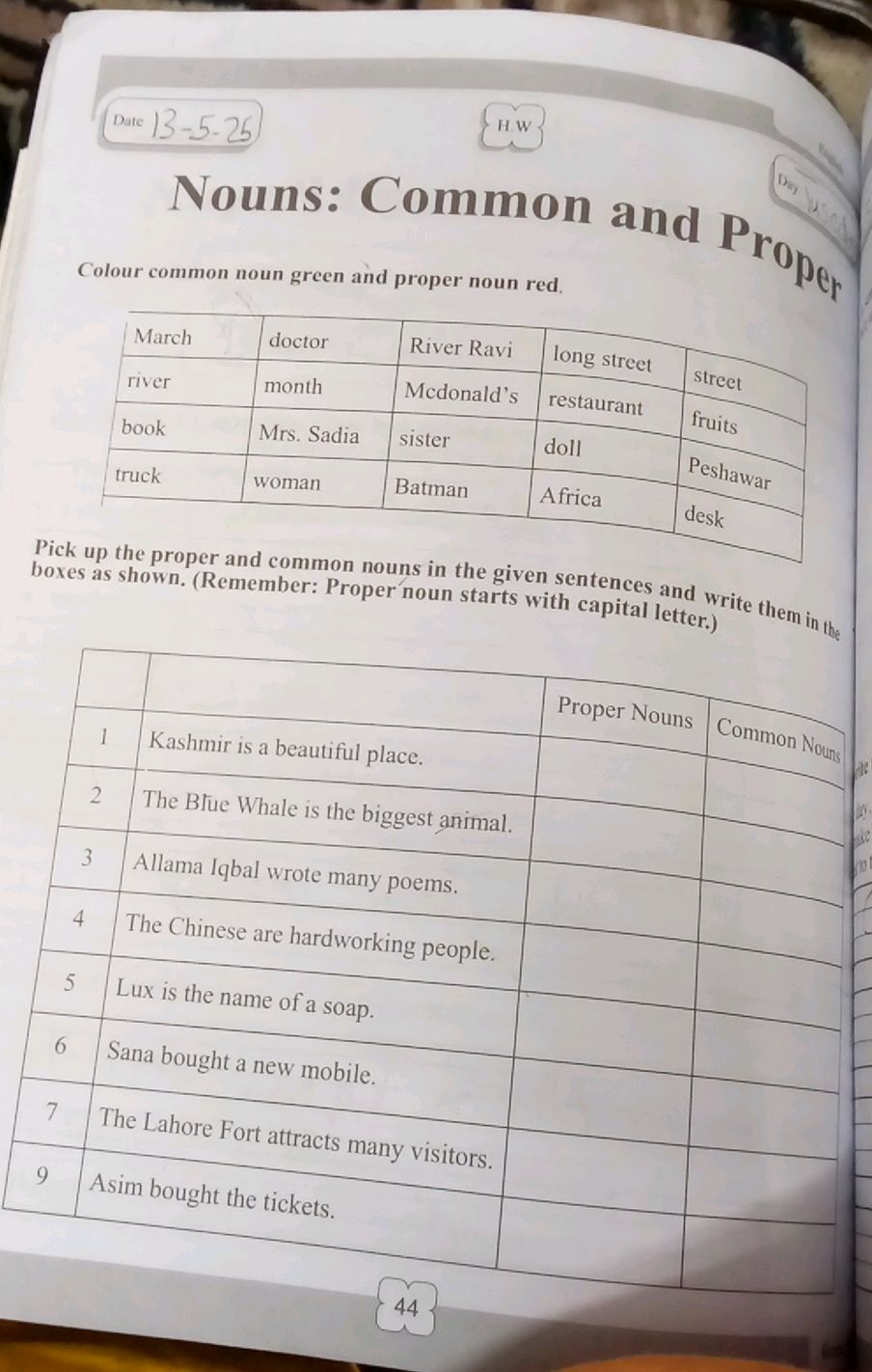 Colour common noun green and proper noun | StudyX