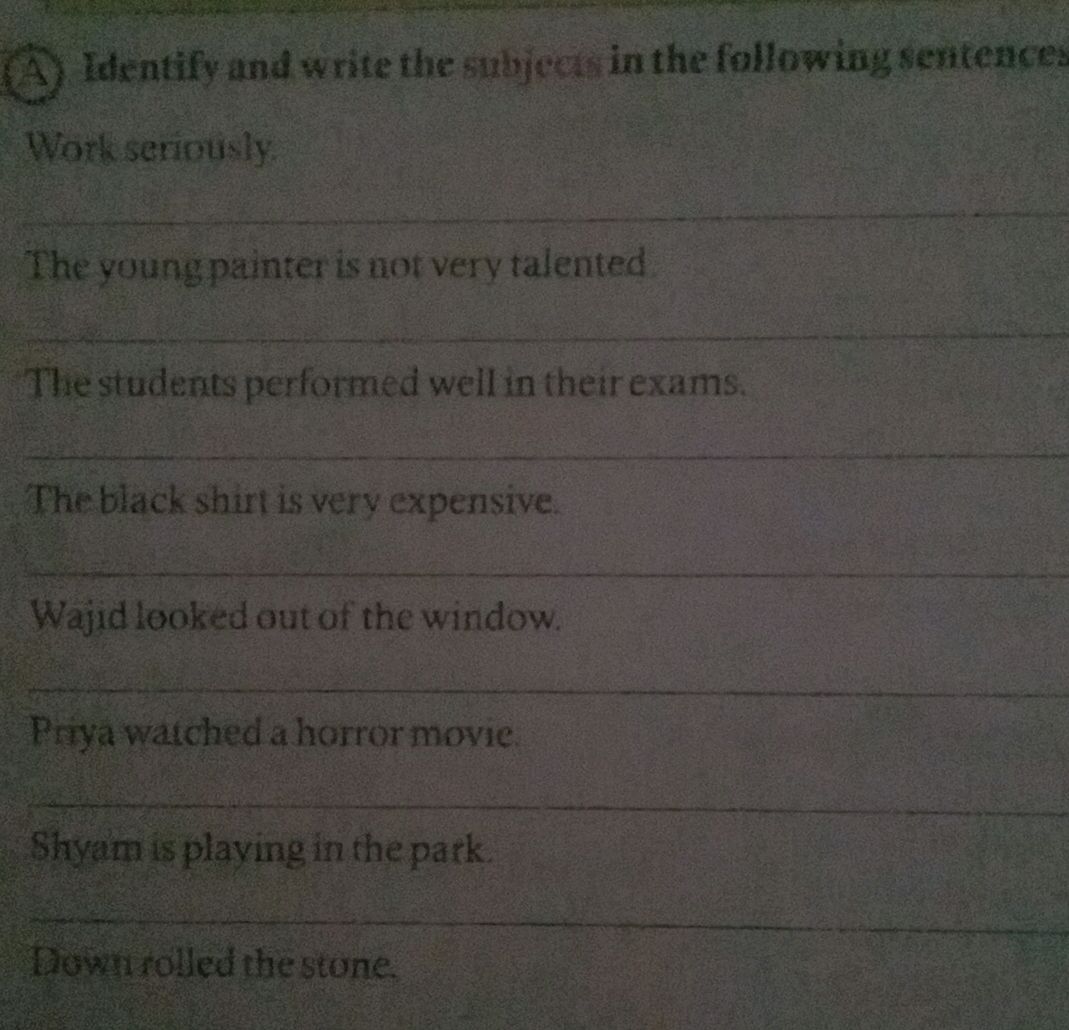 Identify and write the subjects in the | StudyX