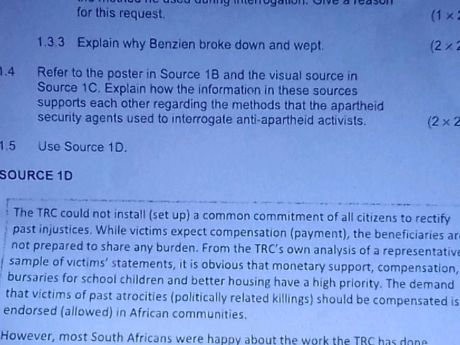 1.3.3 Explain why Benzien broke down and | StudyX