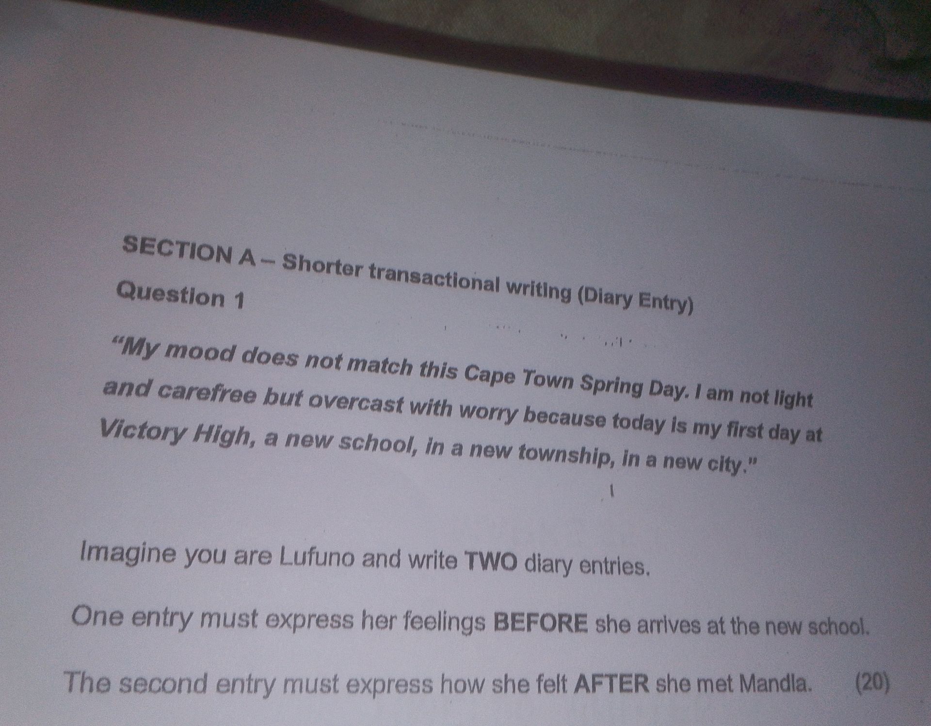 SECTION A - Shorter transactional writing | StudyX