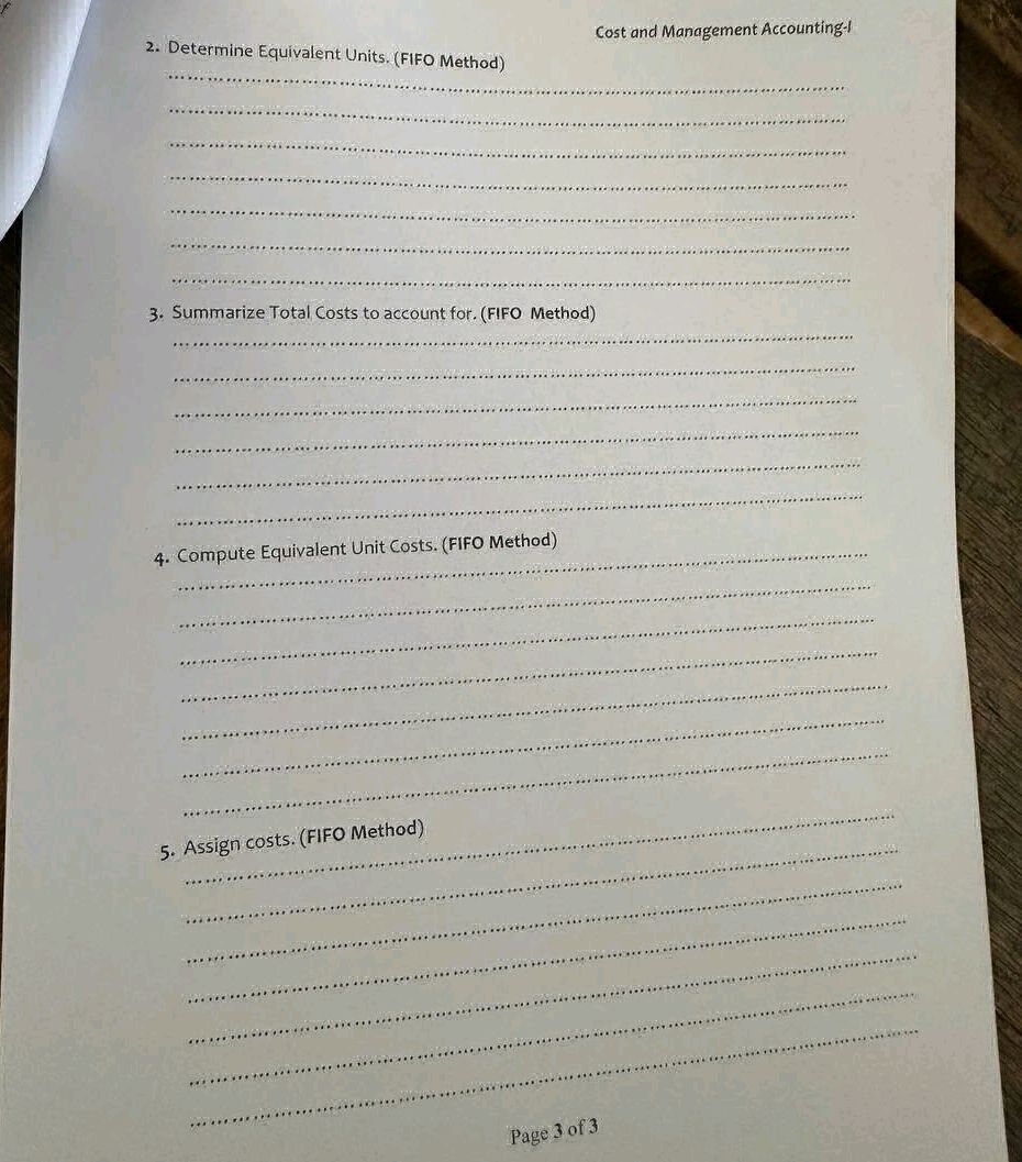 2. Determine Equivalent Units. (FIFO Method) | StudyX
