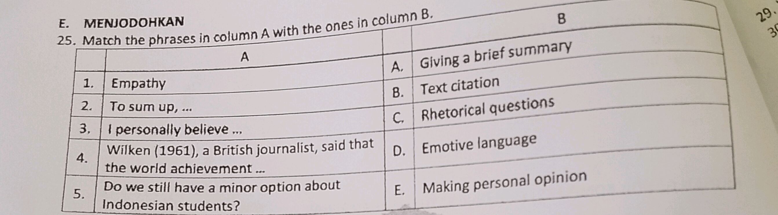25. Match the phrases in column A with the | StudyX