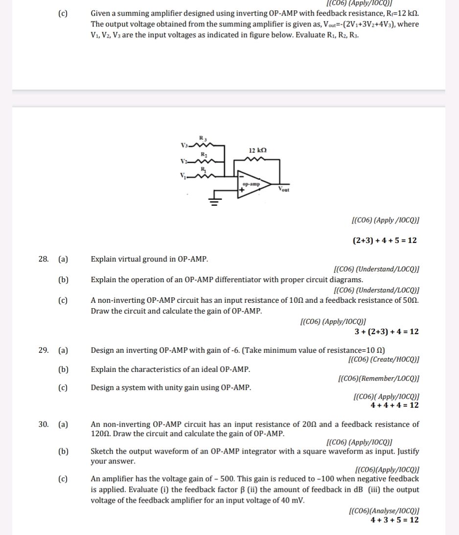 (c) Given a summing amplifier designed using | StudyX