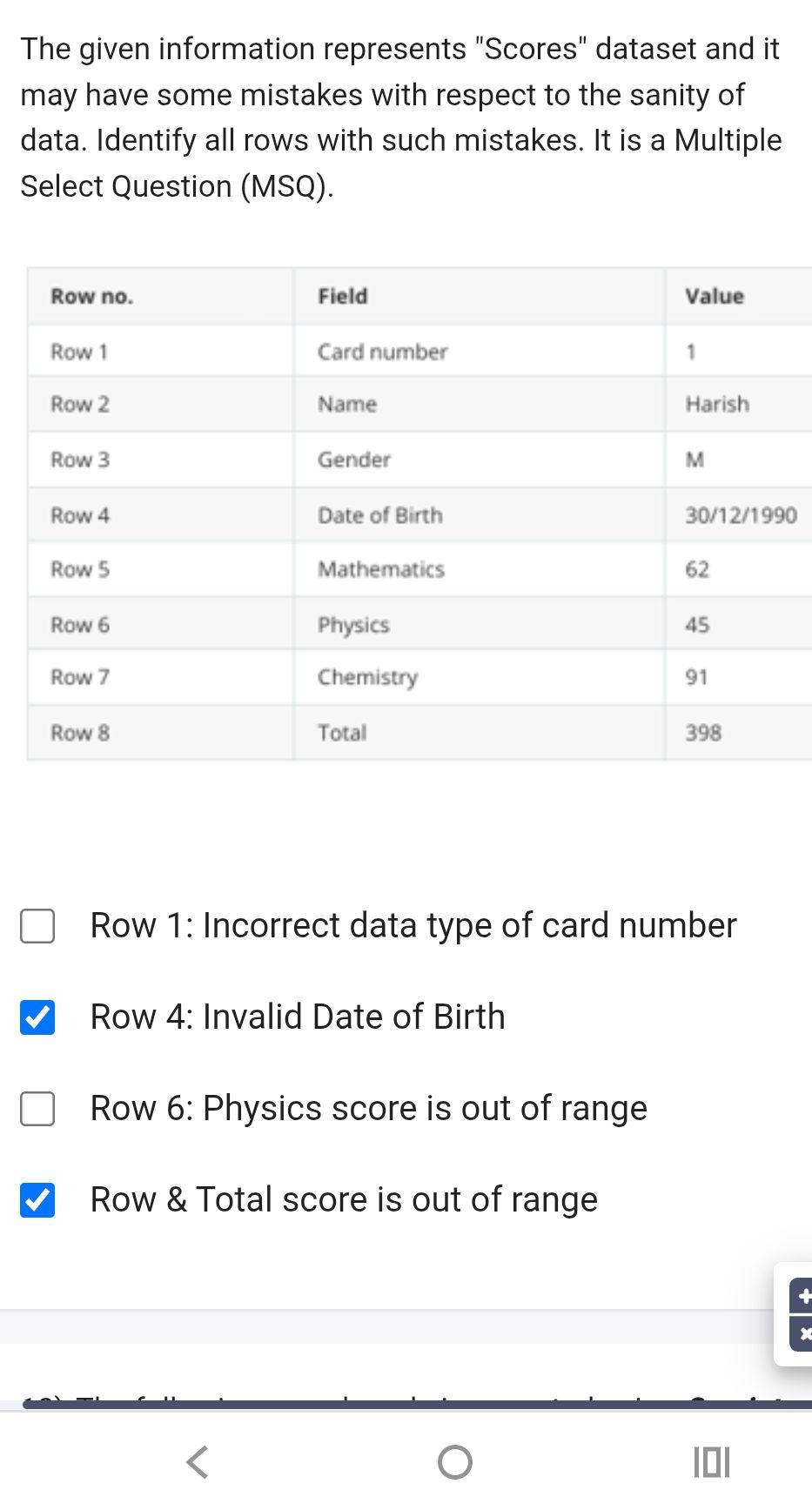 The given information represents "Scores" | StudyX