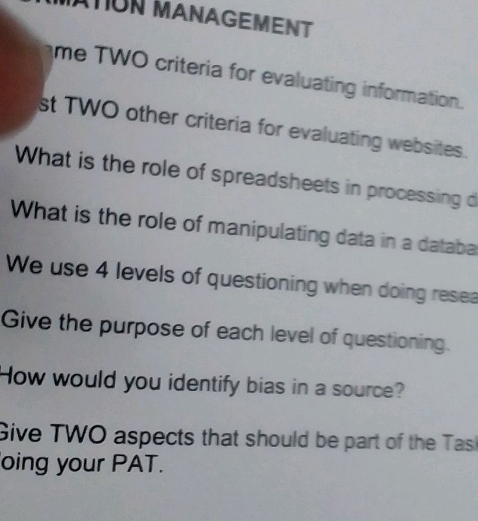 Name TWO criteria for evaluating | StudyX