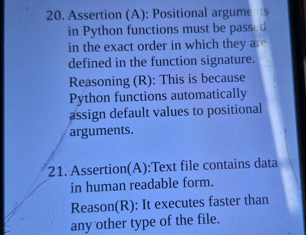 20. Assertion (A): Positional arguments in | StudyX
