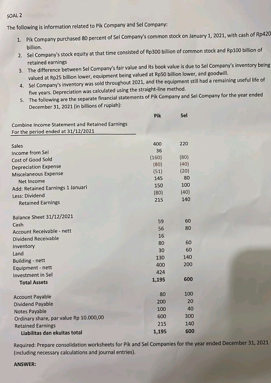 SOAL 2 The following is information related | StudyX