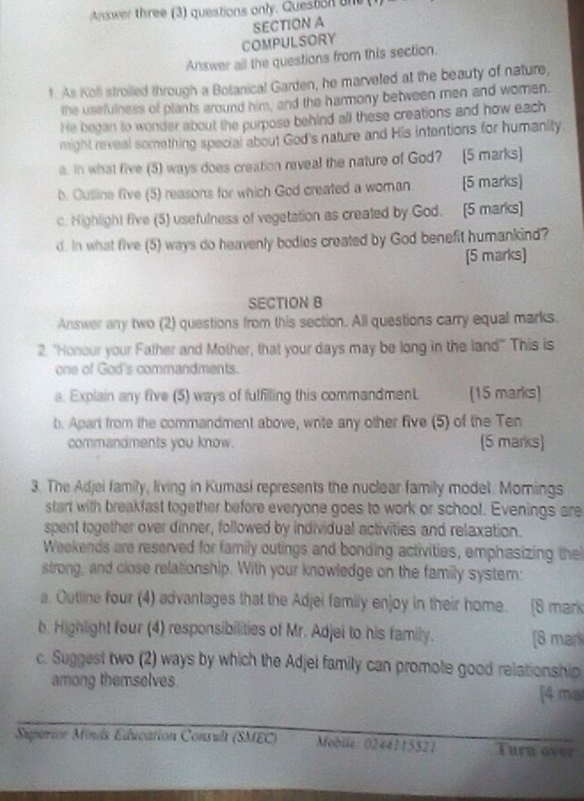 Answer three (3) questions only. Question | StudyX