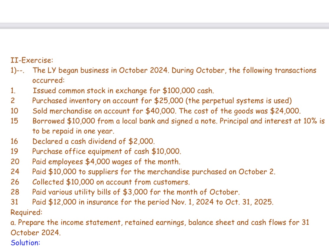 II-Exercise: 1)--. The LY began business in | StudyX