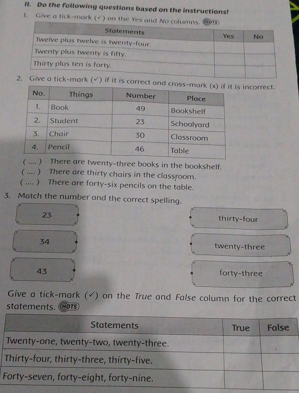 1. Give a tick-mark ( ) on the Yes and No | StudyX