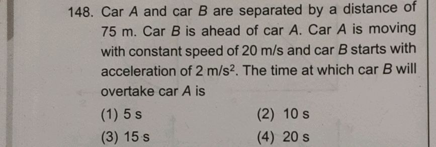 148. Car A and car B are separated by a | StudyX