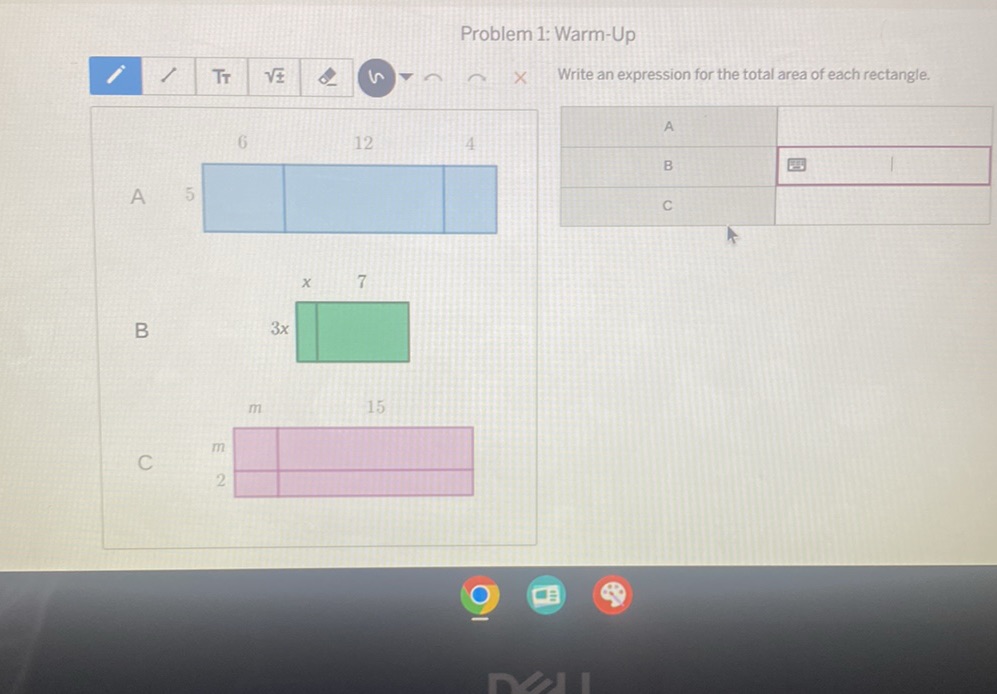 Write an expression for the total area of | StudyX
