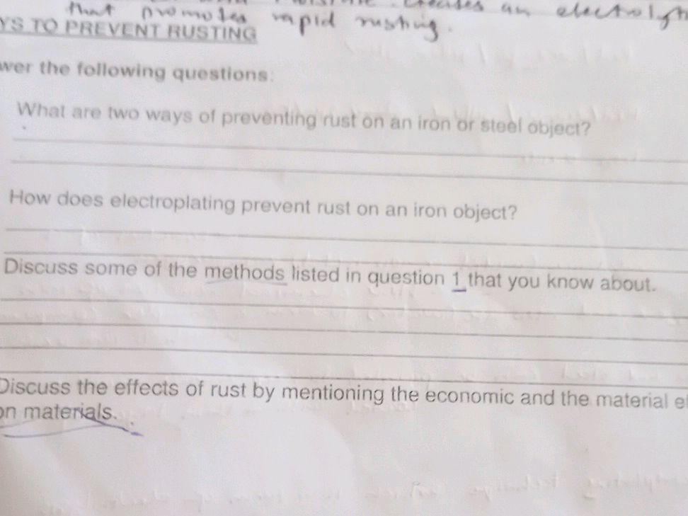 What are two ways of preventing rust on an | StudyX