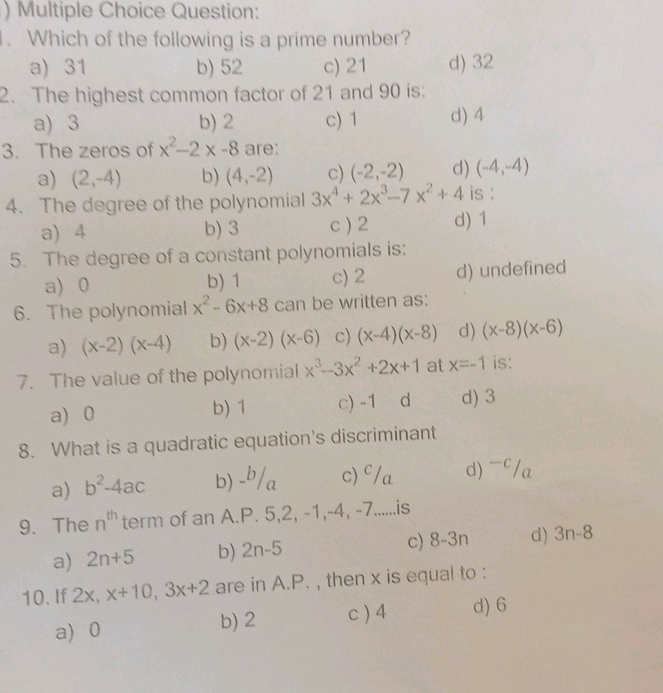 1. Which of the following is a prime number? | StudyX