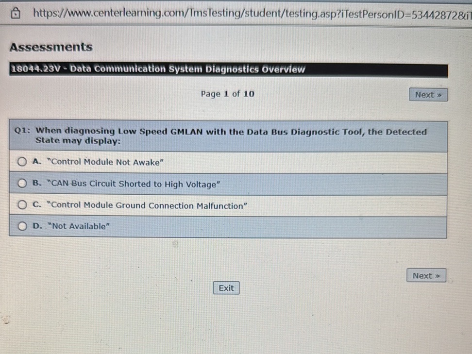 Q1: When diagnosing Low Speed GMLAN with the | StudyX