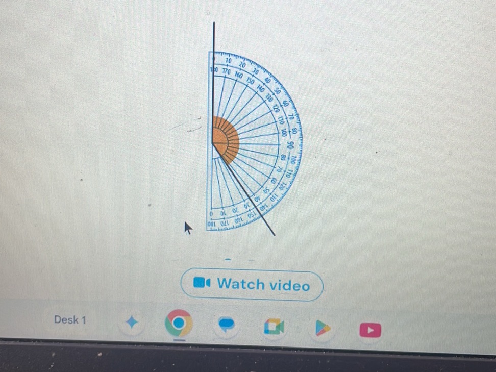 The image shows a protractor measuring an | StudyX