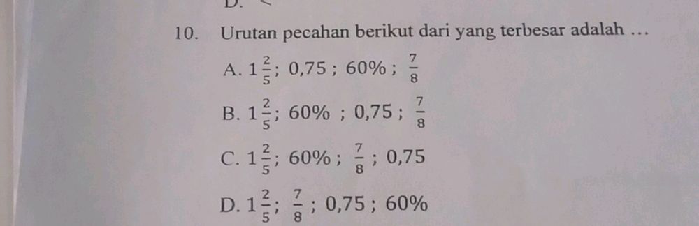 10. Urutan pecahan berikut dari yang | StudyX