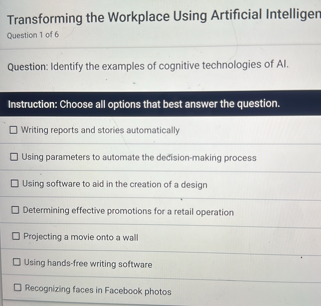 Question: Identify the examples of cognitive | StudyX