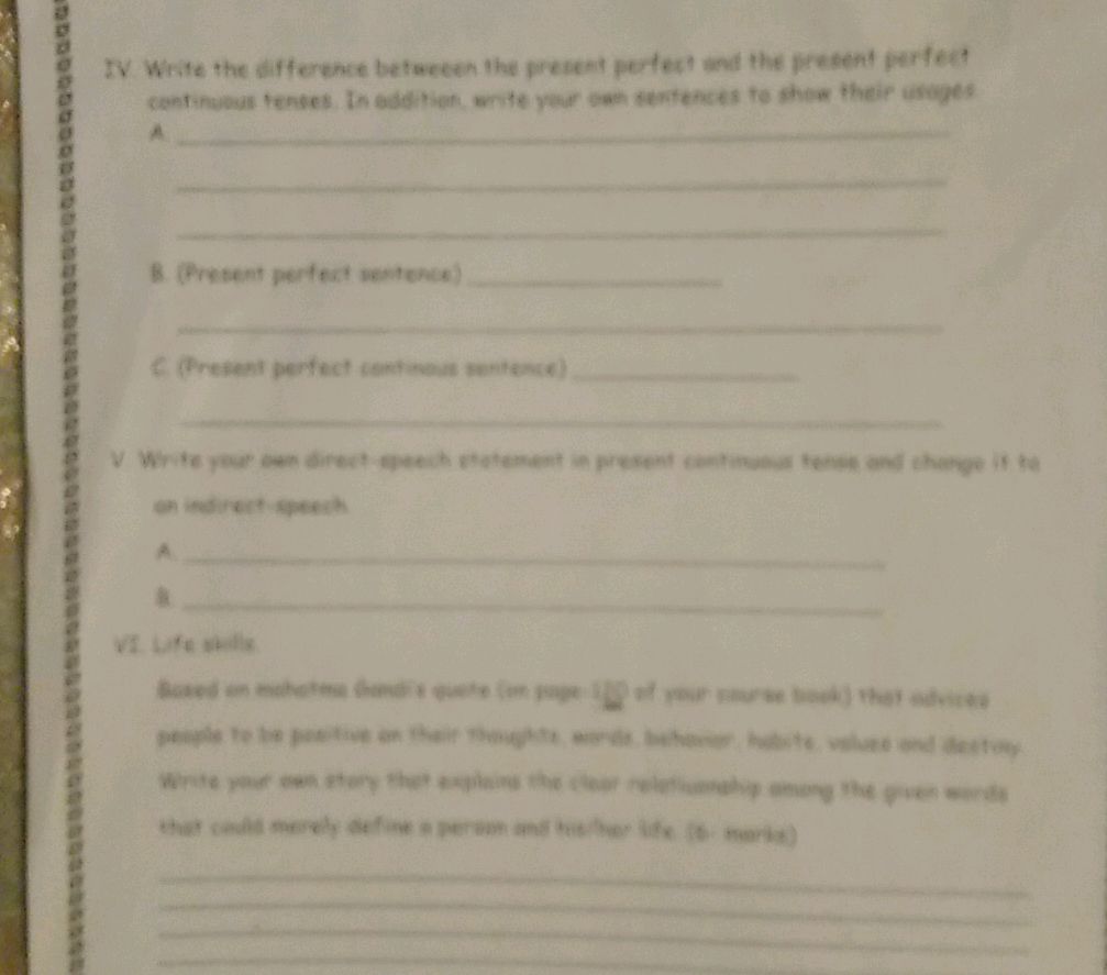 IV. Write the difference between the present | StudyX