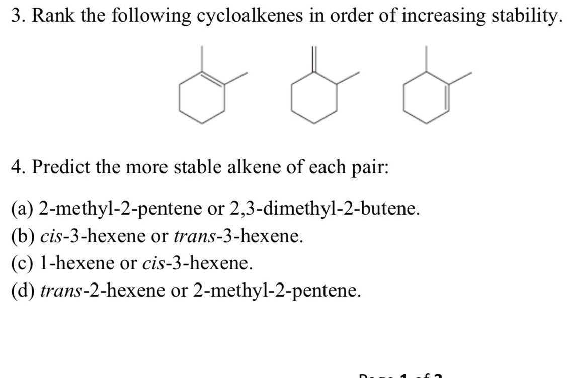 3. Rank the following cycloalkenes in order | StudyX