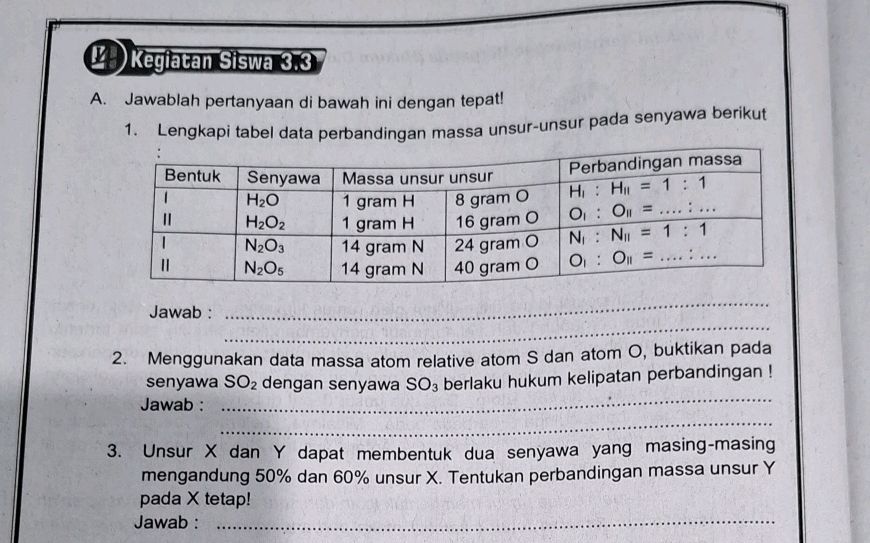 1. Lengkapi tabel data perbandingan massa | StudyX