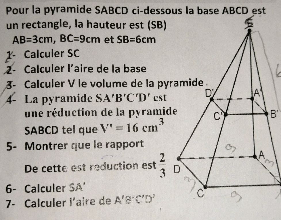 Pour la pyramide SABCD ci-dessous la base | StudyX