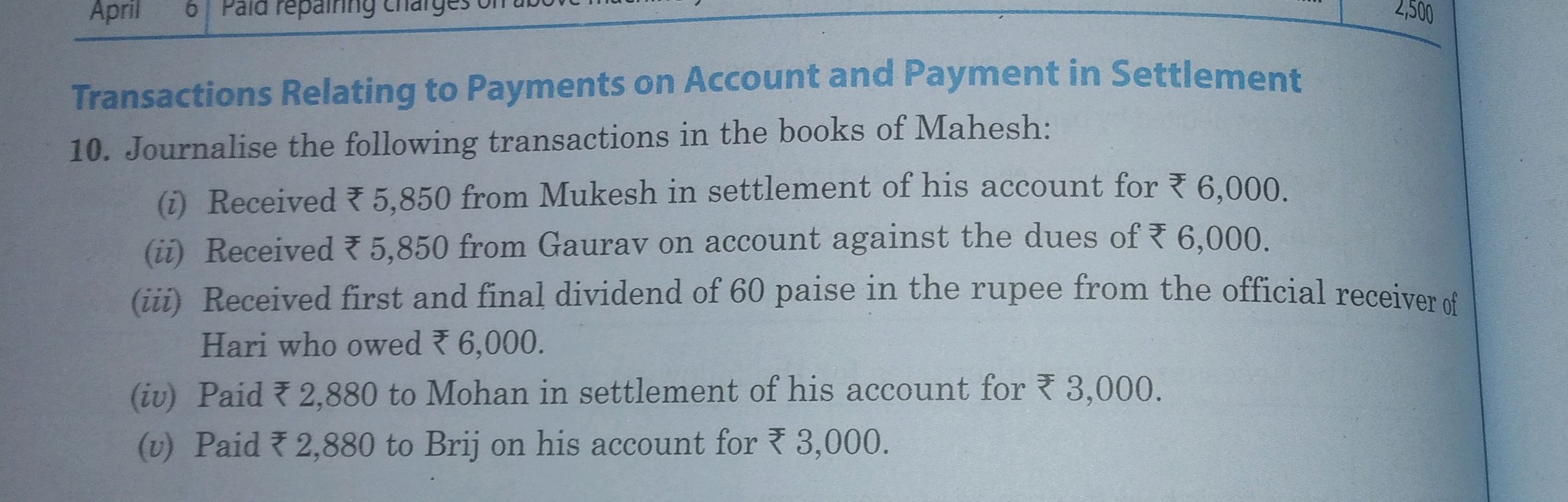 10. Journalise the following transactions in | StudyX