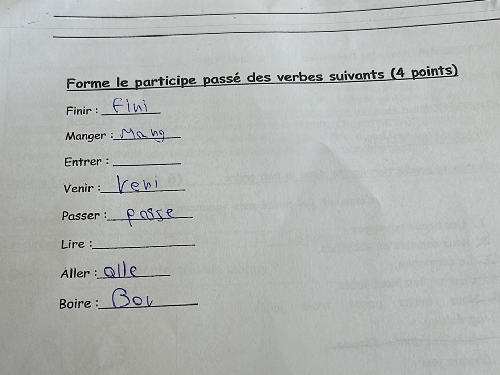 Forme le participe passé des verbes suivants | StudyX