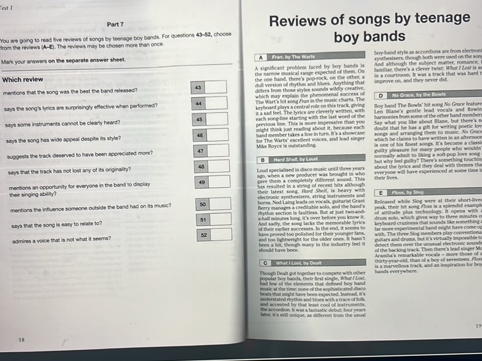 Part 7 You are going to read five reviews of