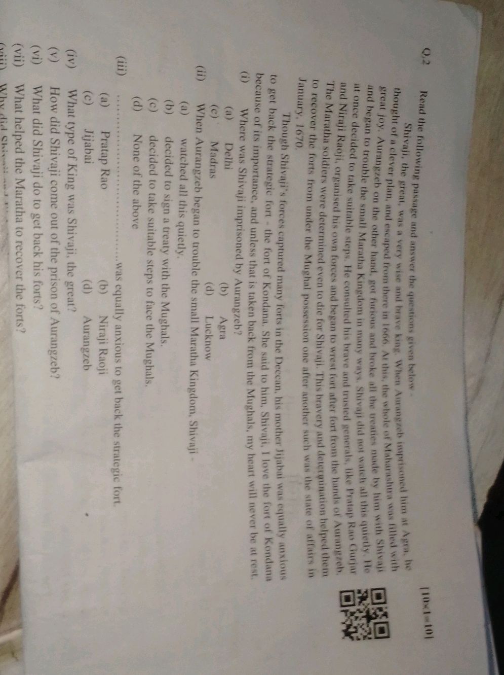 Q.2 Read the following passage and answer | StudyX