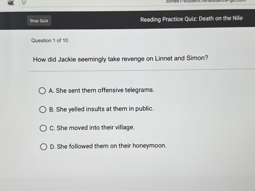Stop Quiz Reading Practice Quiz: Death on | StudyX