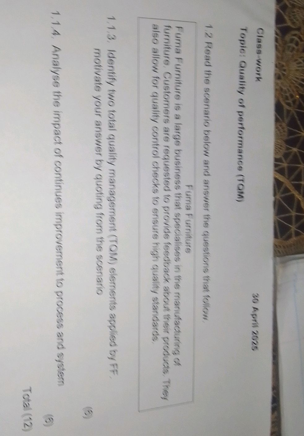 1.2 Read the scenario below and answer the | StudyX