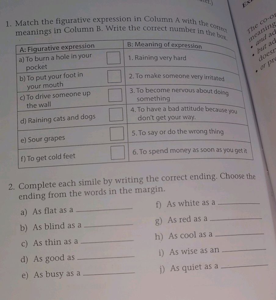 1. Match the figurative expression in Column | StudyX