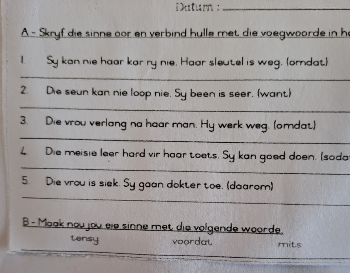 A - Skryf die sinne oor en verbind hulle met | StudyX