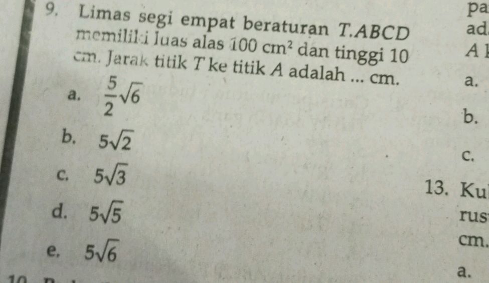9. Limas segi empat beraturan T.ABCD | StudyX