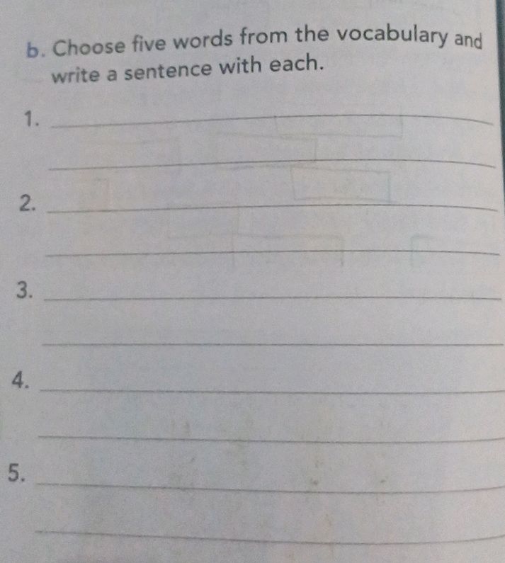 b. Choose five words from the vocabulary and | StudyX