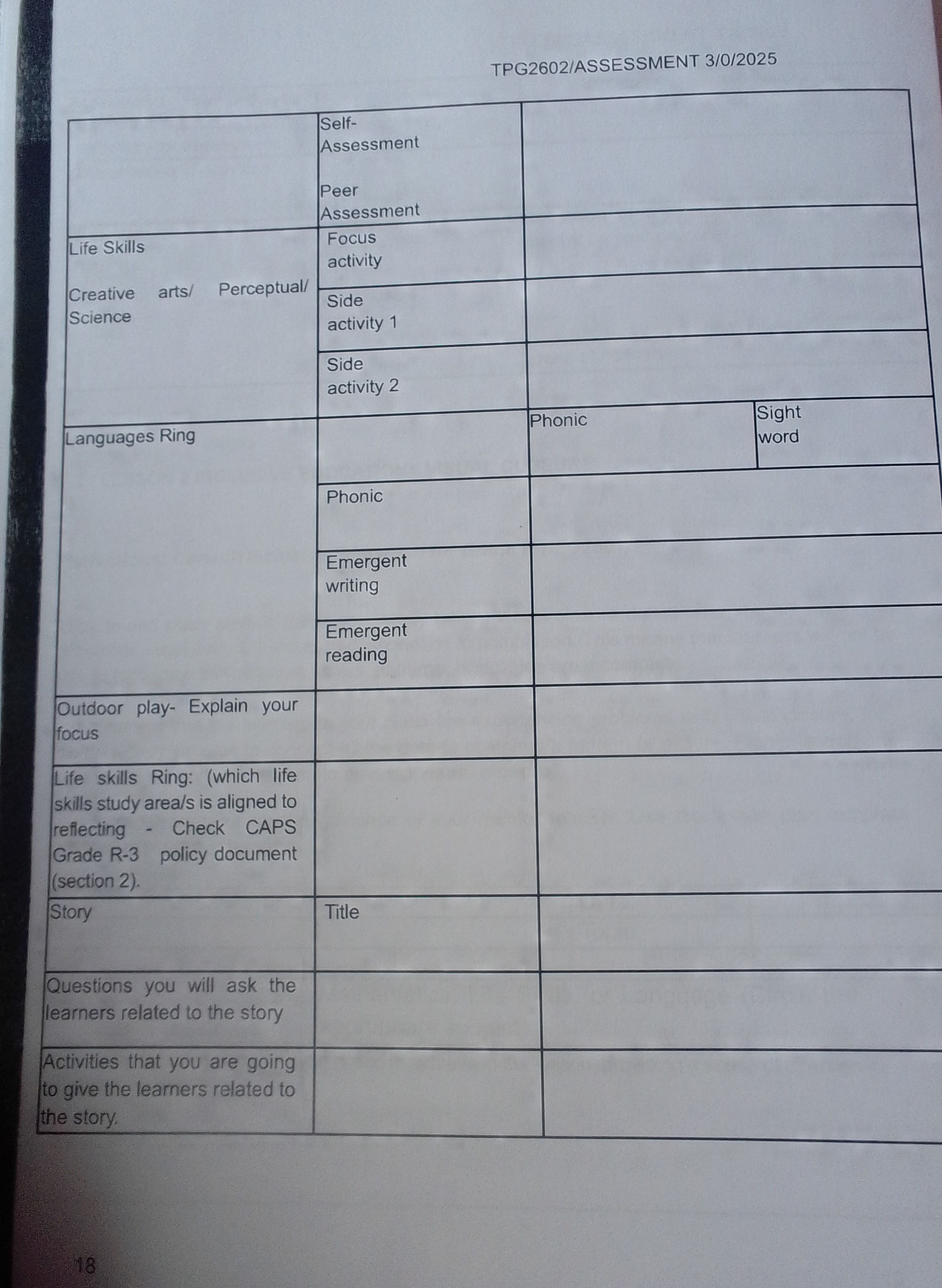 Self-Assessment Peer Assessment Focus