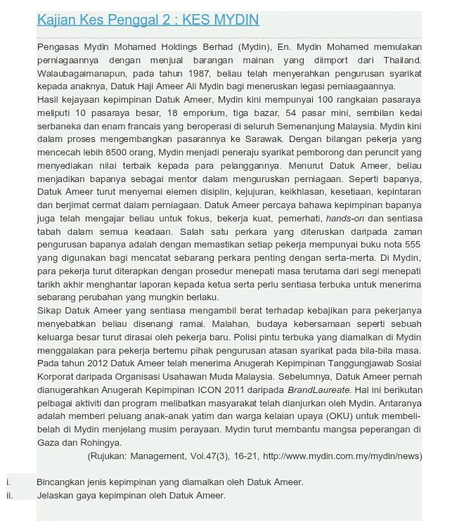 i. Bincangkan jenis kepimpinan yang | StudyX