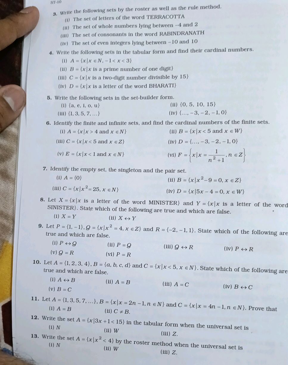 ST-10 3. Write the following sets by the | StudyX