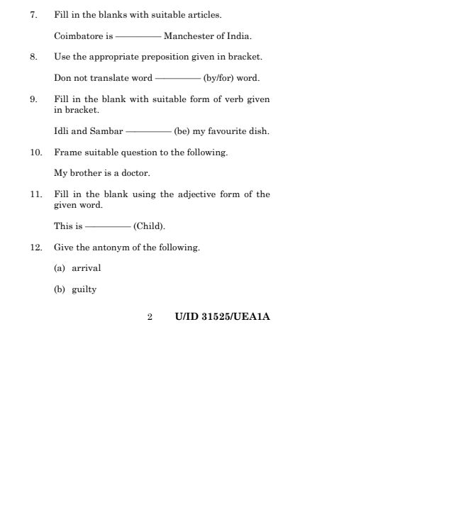 7. Fill in the blanks with suitable | StudyX