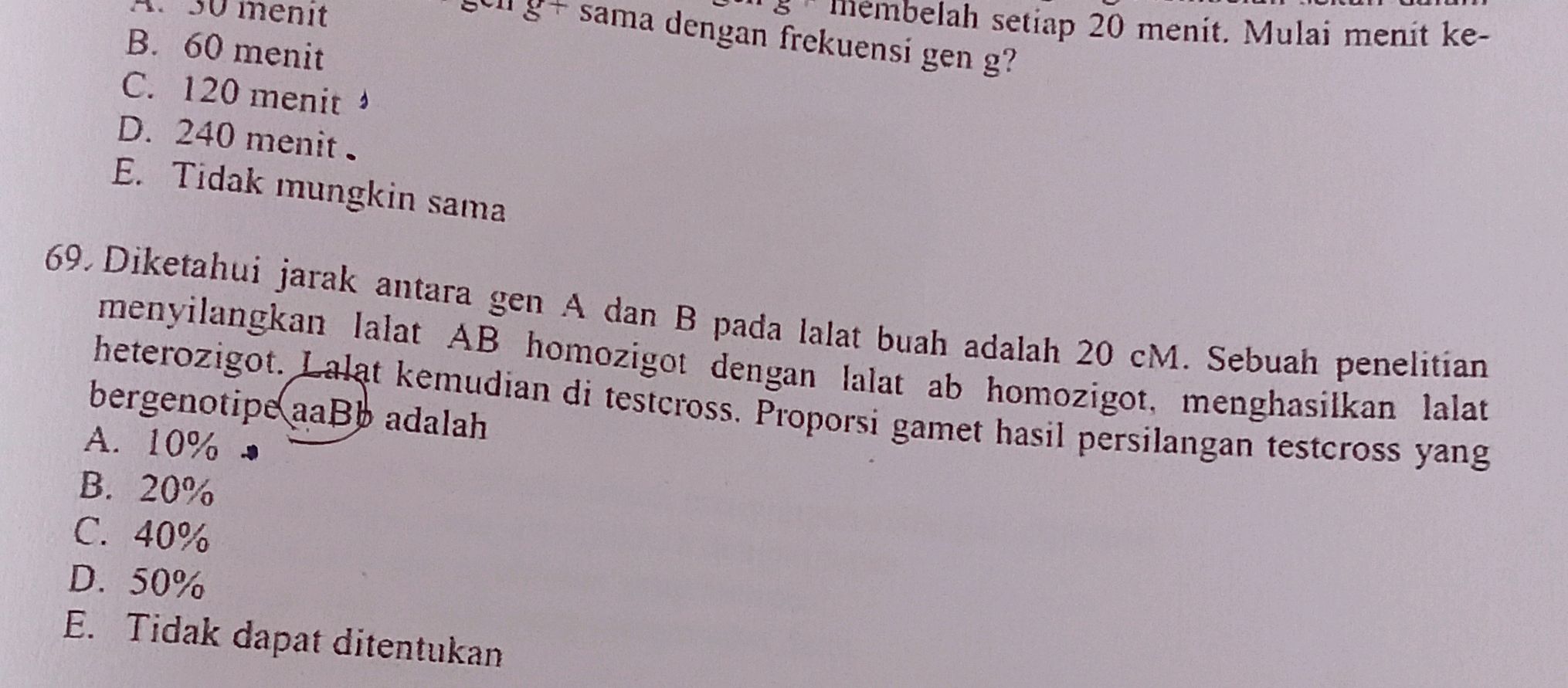 69. Diketahui jarak antara gen A dan B pada | StudyX